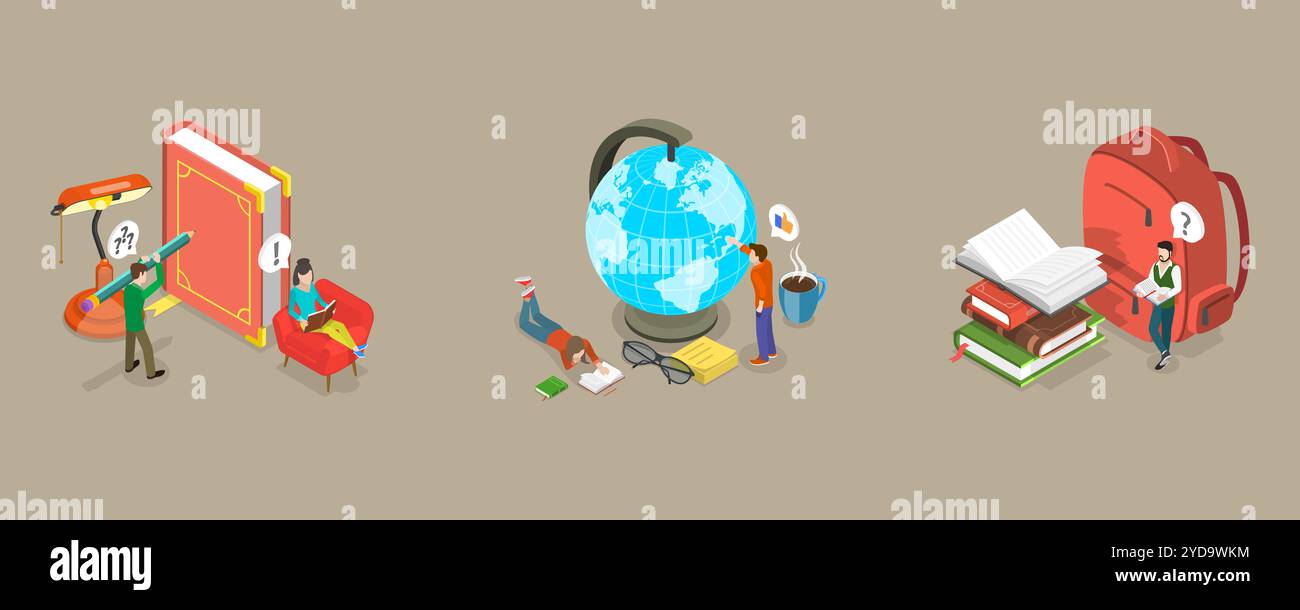 3D Isometric Flat Conceptual Illustration of Back To School, Education ...