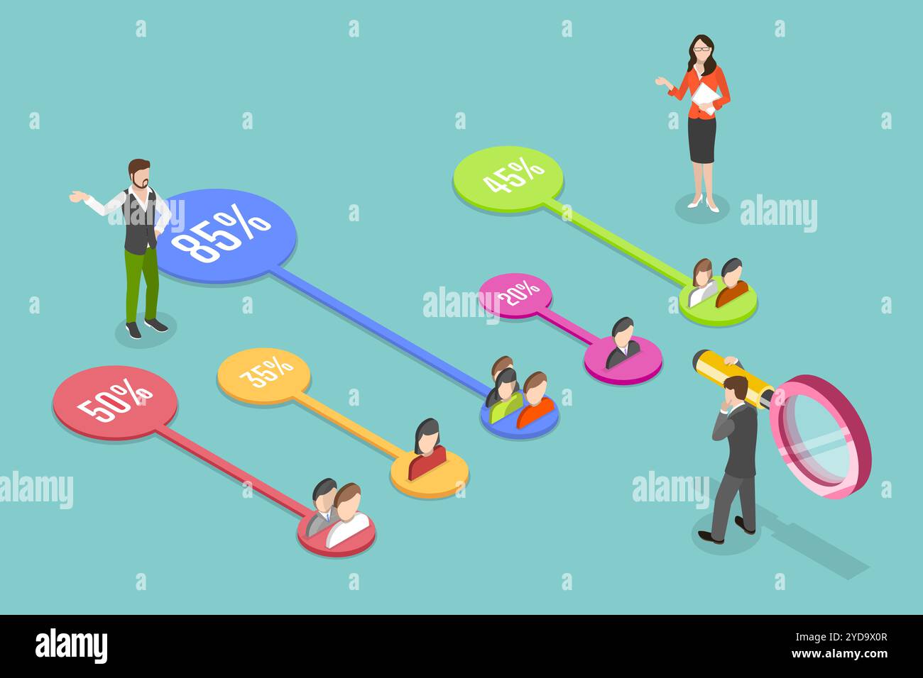 3D Isometric Flat Conceptual Illustration of Customer Segment Analysis, Marketing Research 3D ...