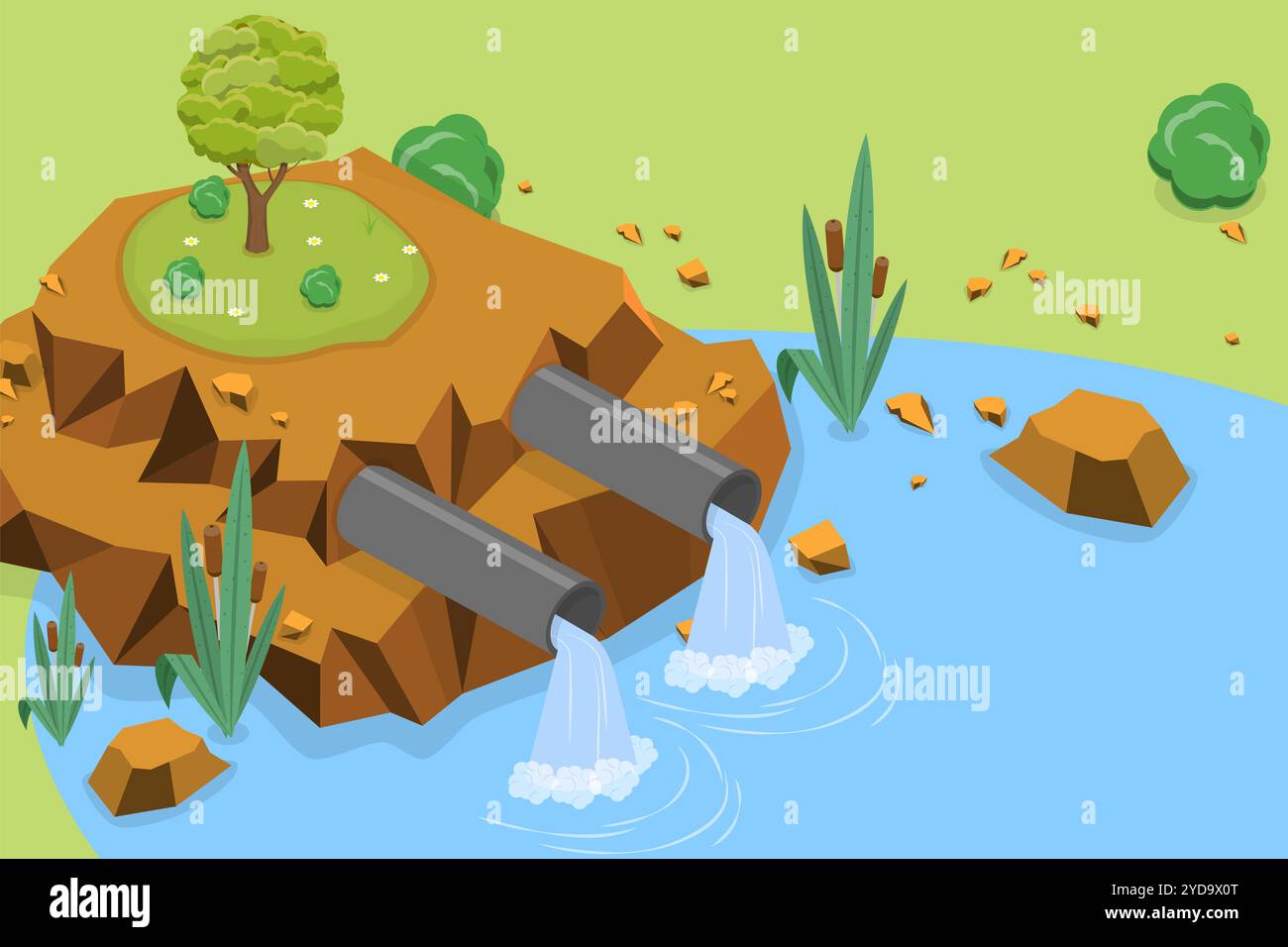 3D Isometric Flat Conceptual Illustration of Wastewater Pollution ...