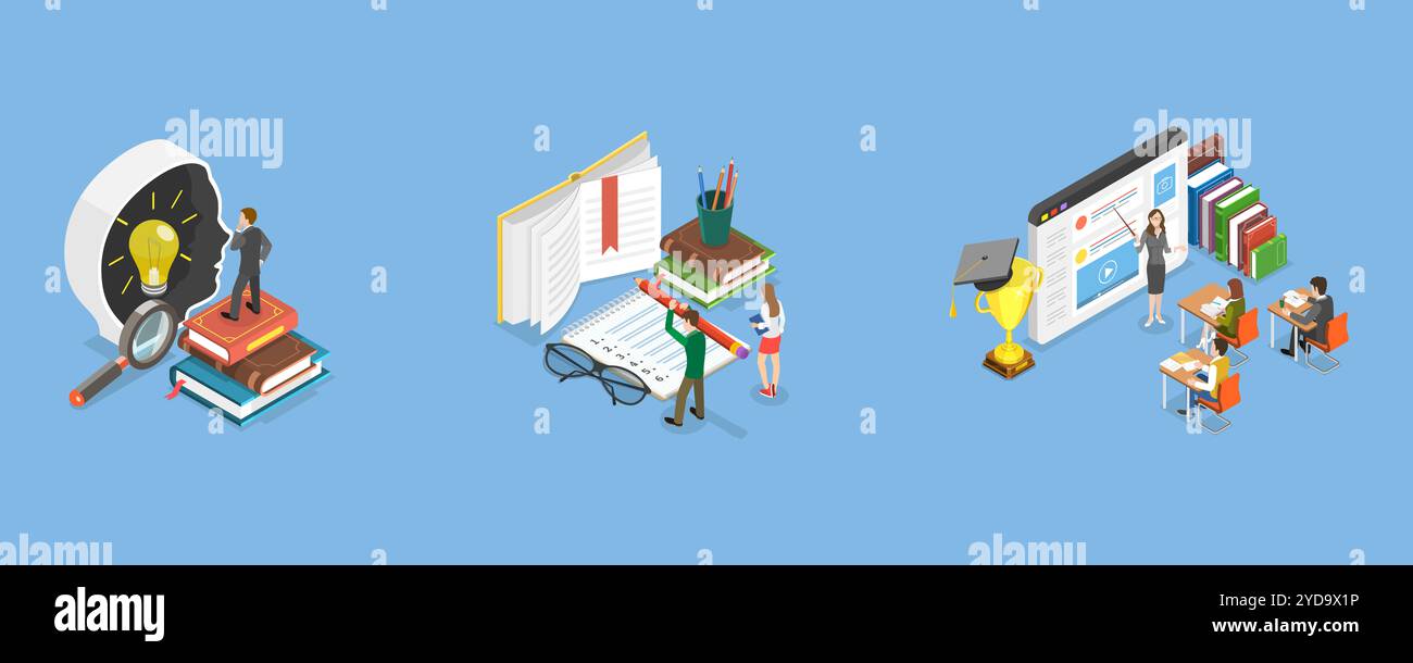 3D Isometric Flat Conceptual Illustration of Self Development, Learning ...