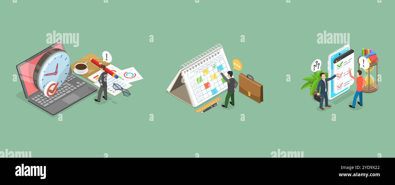 3D Isometric Flat Conceptual Illustration of Time Management, Project ...
