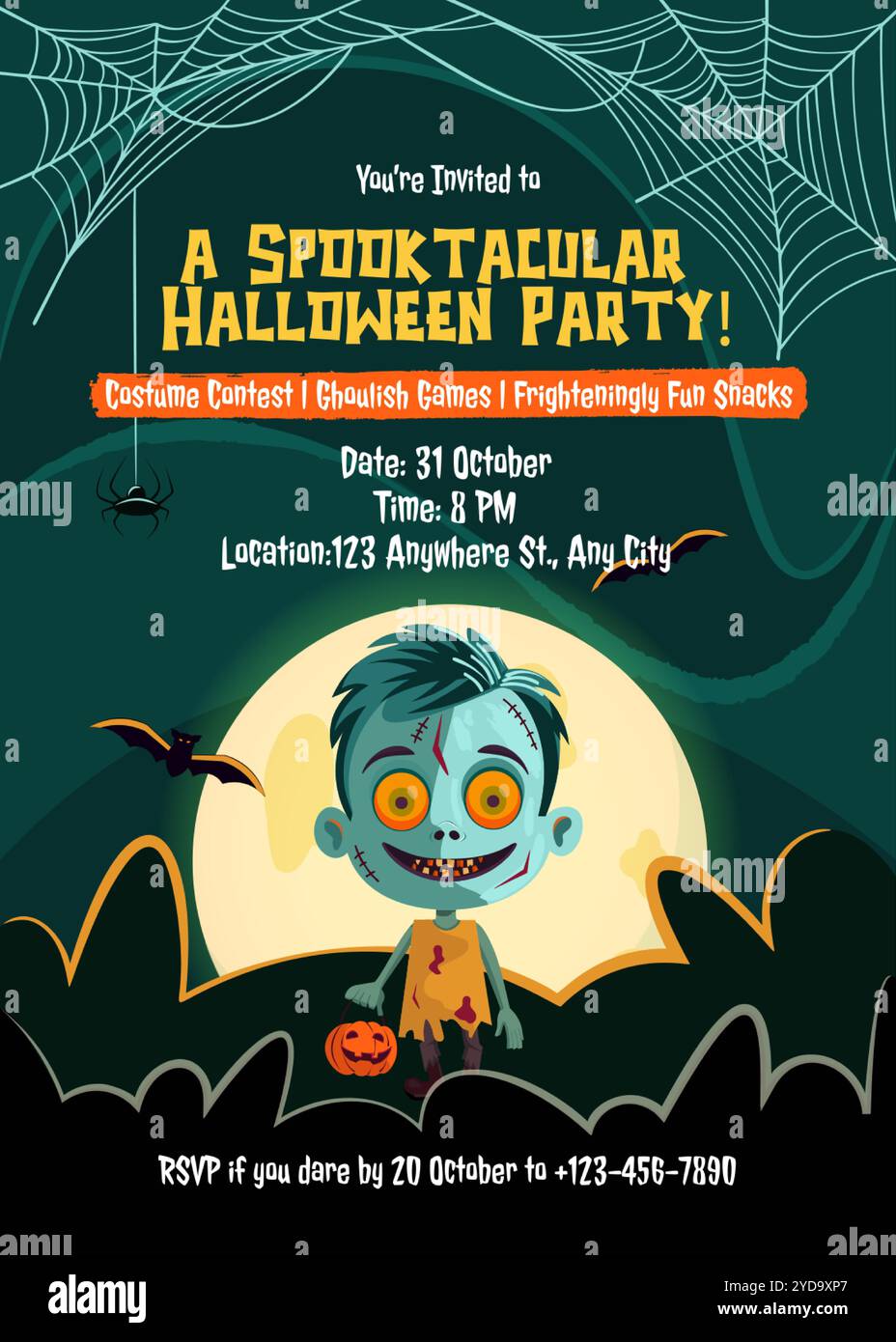 Cute Halloween zombie boy holding pumpkin. Kawaii vector illustration ...