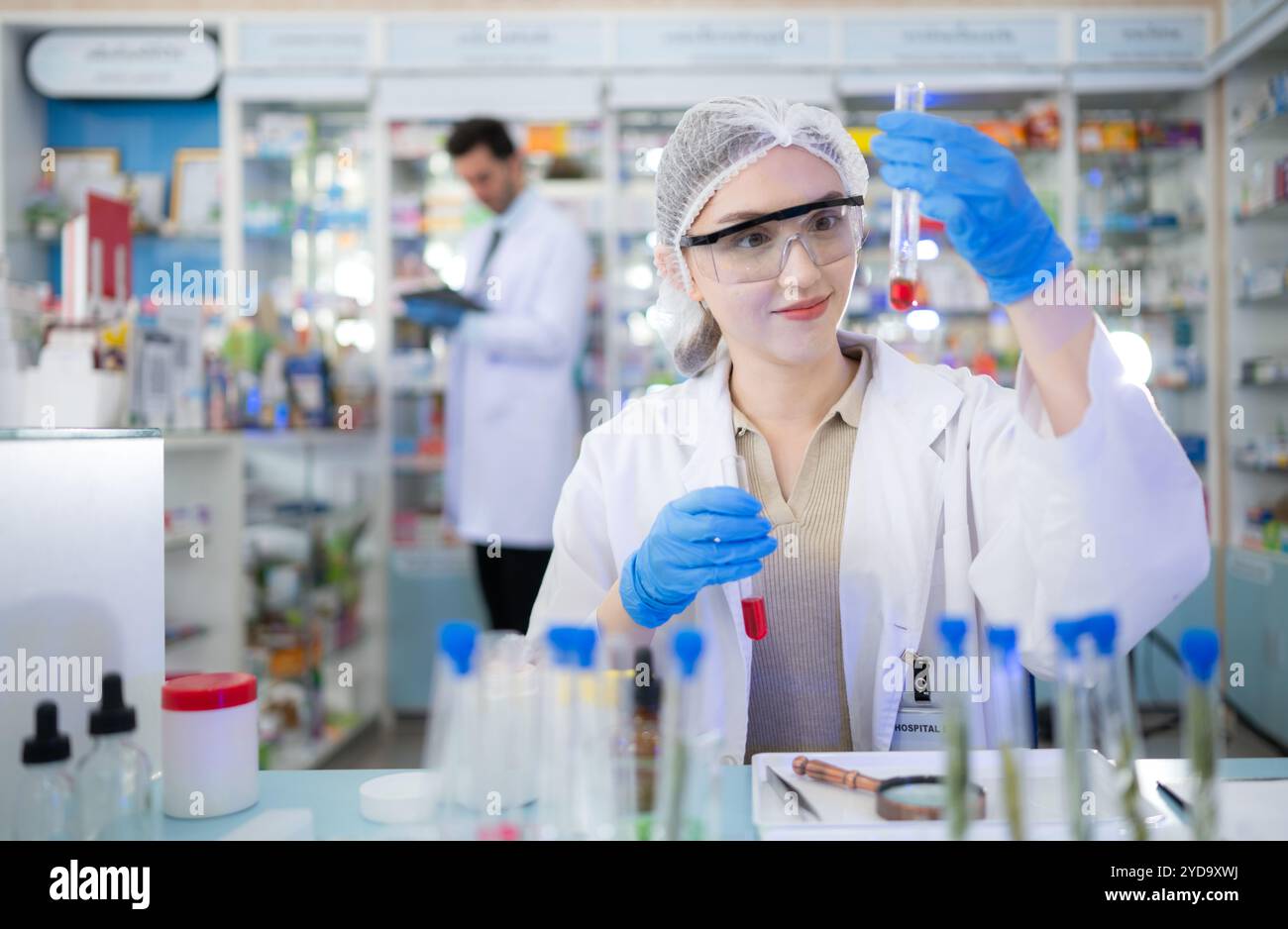 Chemical scientist doing antibiotic trials and testing in the ...