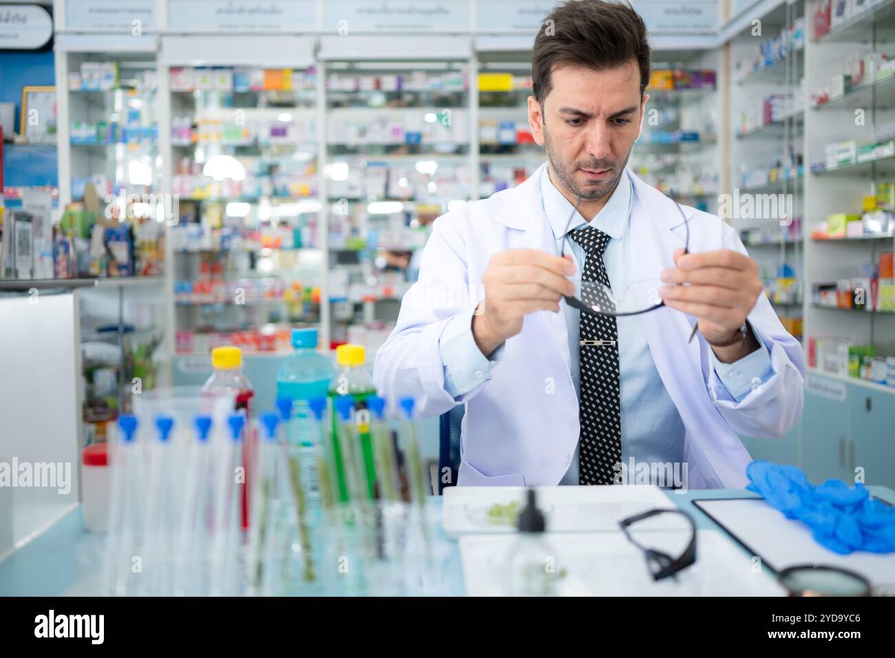 Chemical scientist doing antibiotic trials and testing in the ...