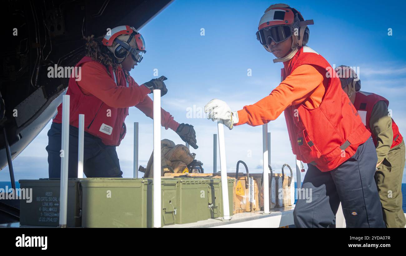 U.S. Navy Sailors attached to the Expeditionary Sea Base (ESB) 6 USS ...