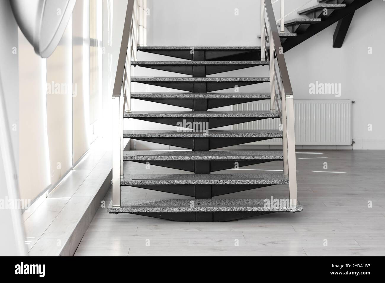 Empty staircase and metal railing indoors. Interior design Stock Photo ...