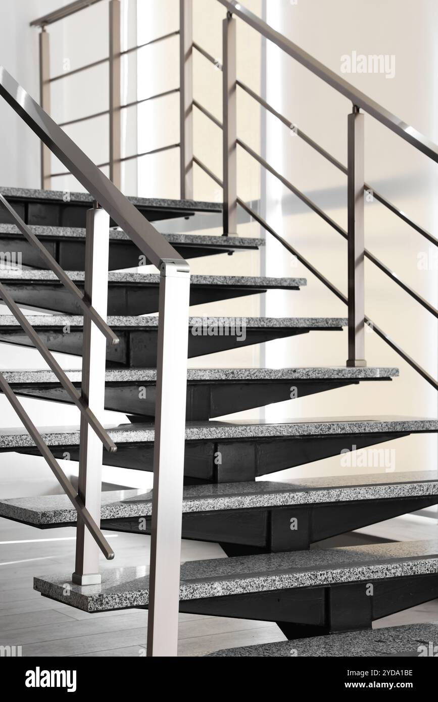 Empty staircase and metal railing indoors. Interior design Stock Photo ...