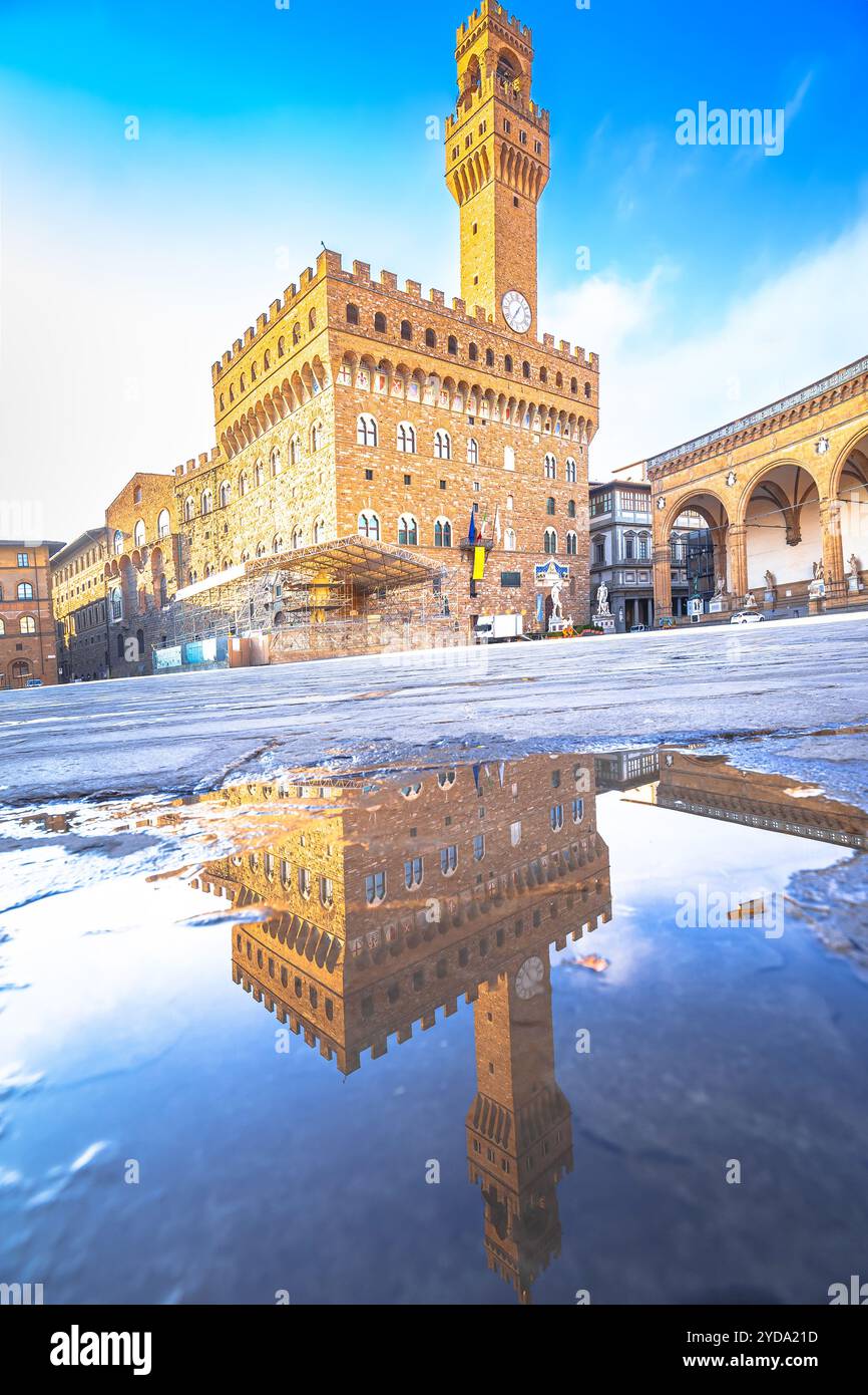 Piazza della Signoria in Florence square and Palazzo Vecchio view Stock ...