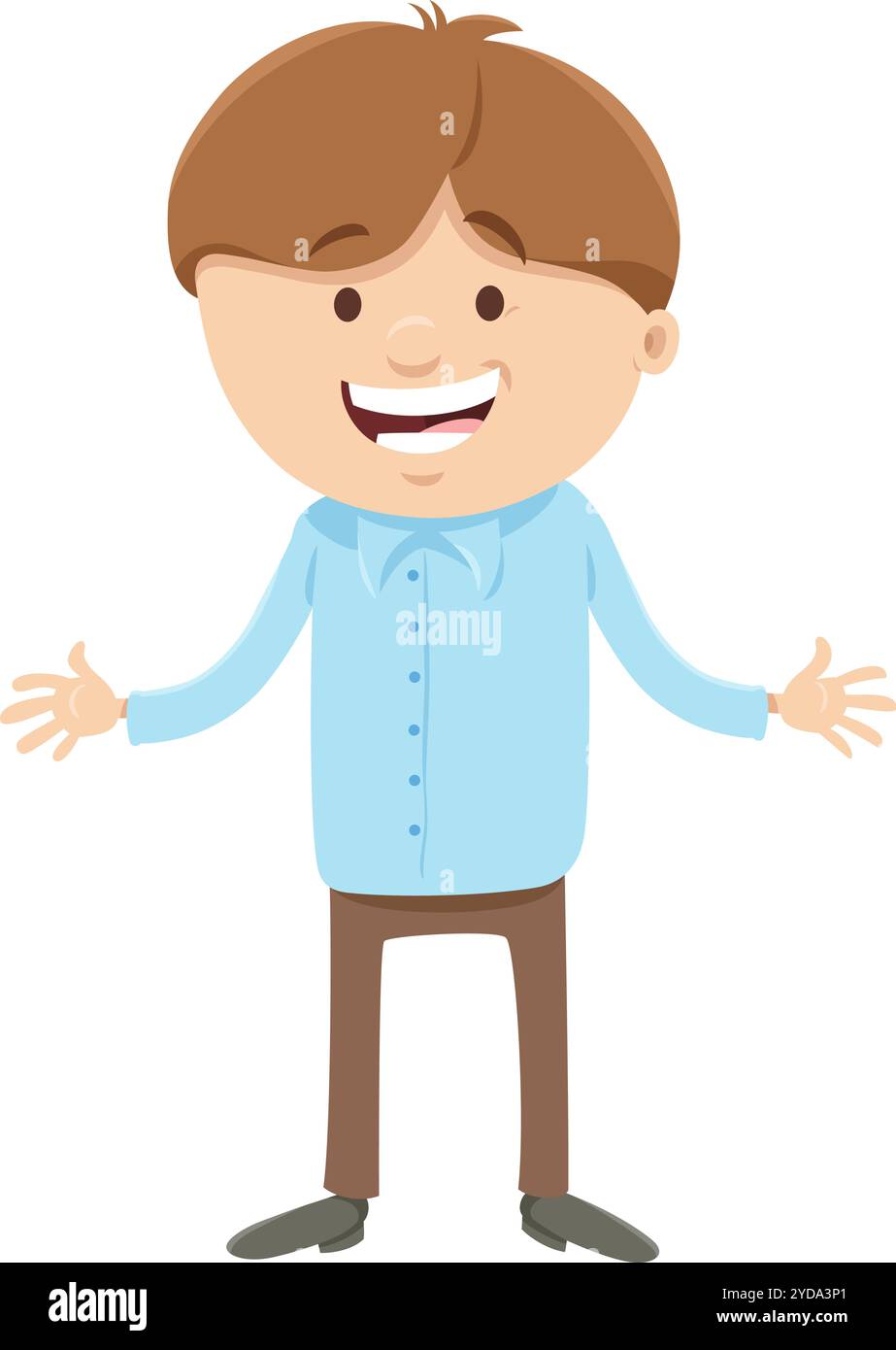 Cartoon illustration of happy elementary age or teen boy character with ...
