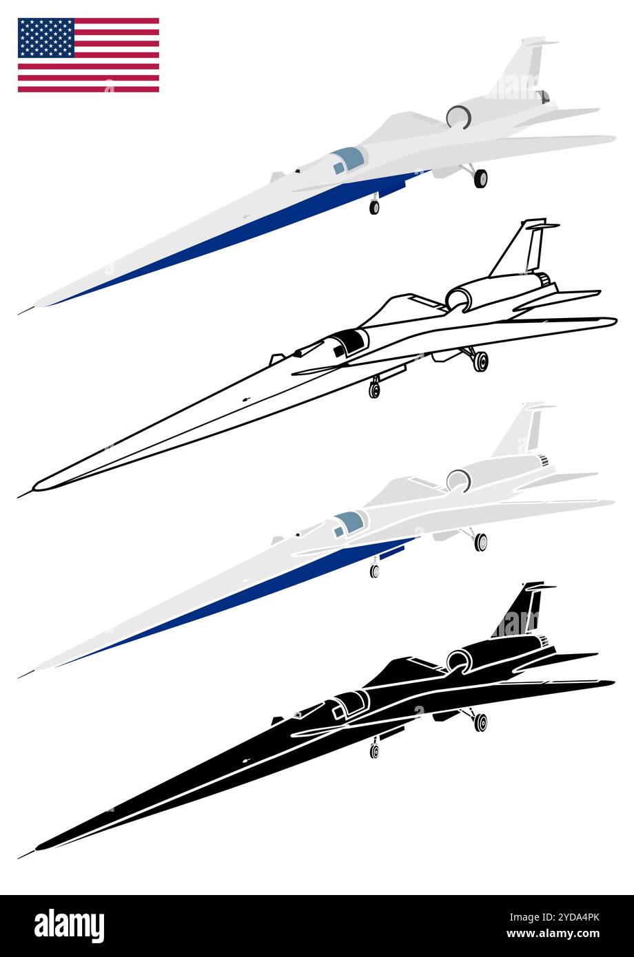 Experimental supersonic aircraft, Low-Boom, 3D USA Stock Vector Image ...