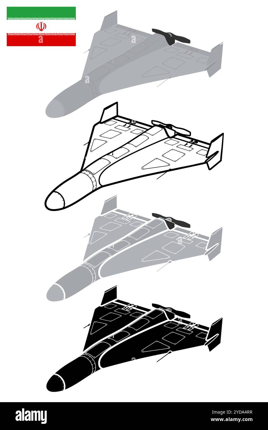 Military drone UAV blueprint 3D vector illustration Iran Stock Vector ...