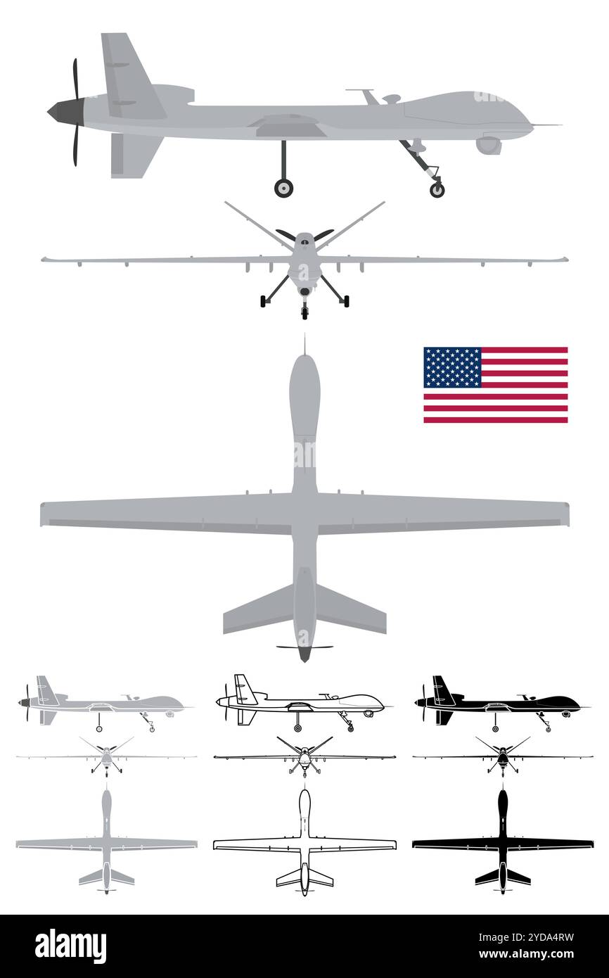 Military drone UAV blueprint vector illustration USA Stock Vector Image ...