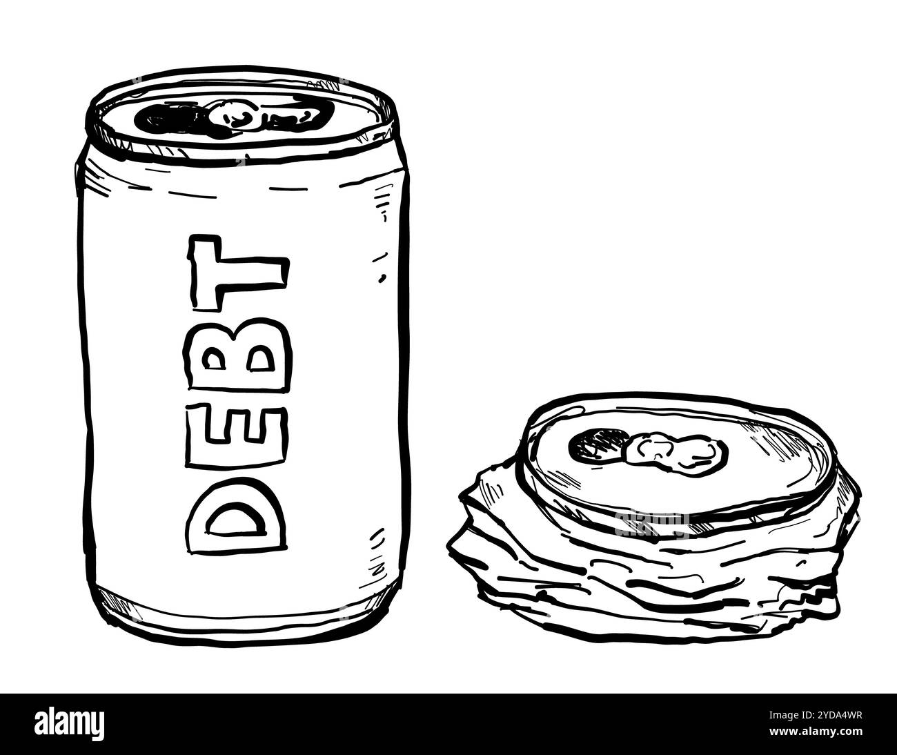 Debt Can with Crumpled Crushed Soda Can Drawing Stock Photo - Alamy