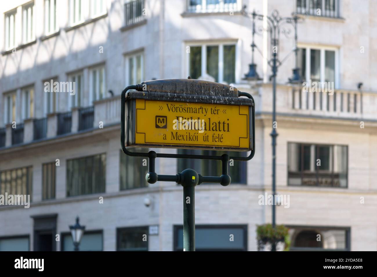 A sign for the exit from metro line 1 at Vorosmarty ter in Budapest ...