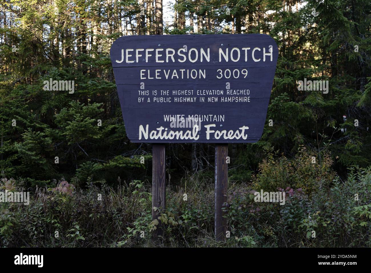 Roadside elevation sign highest public road in New Hampshire Stock ...