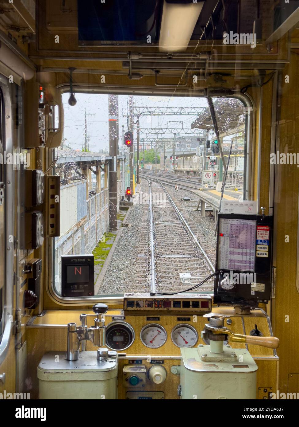 Detailed Inside View of a Train Cab Showing the Control Panel and ...