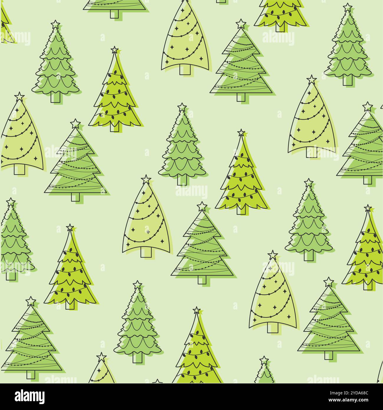 Christmas tree pattern with different tree designs on green, Vector ...