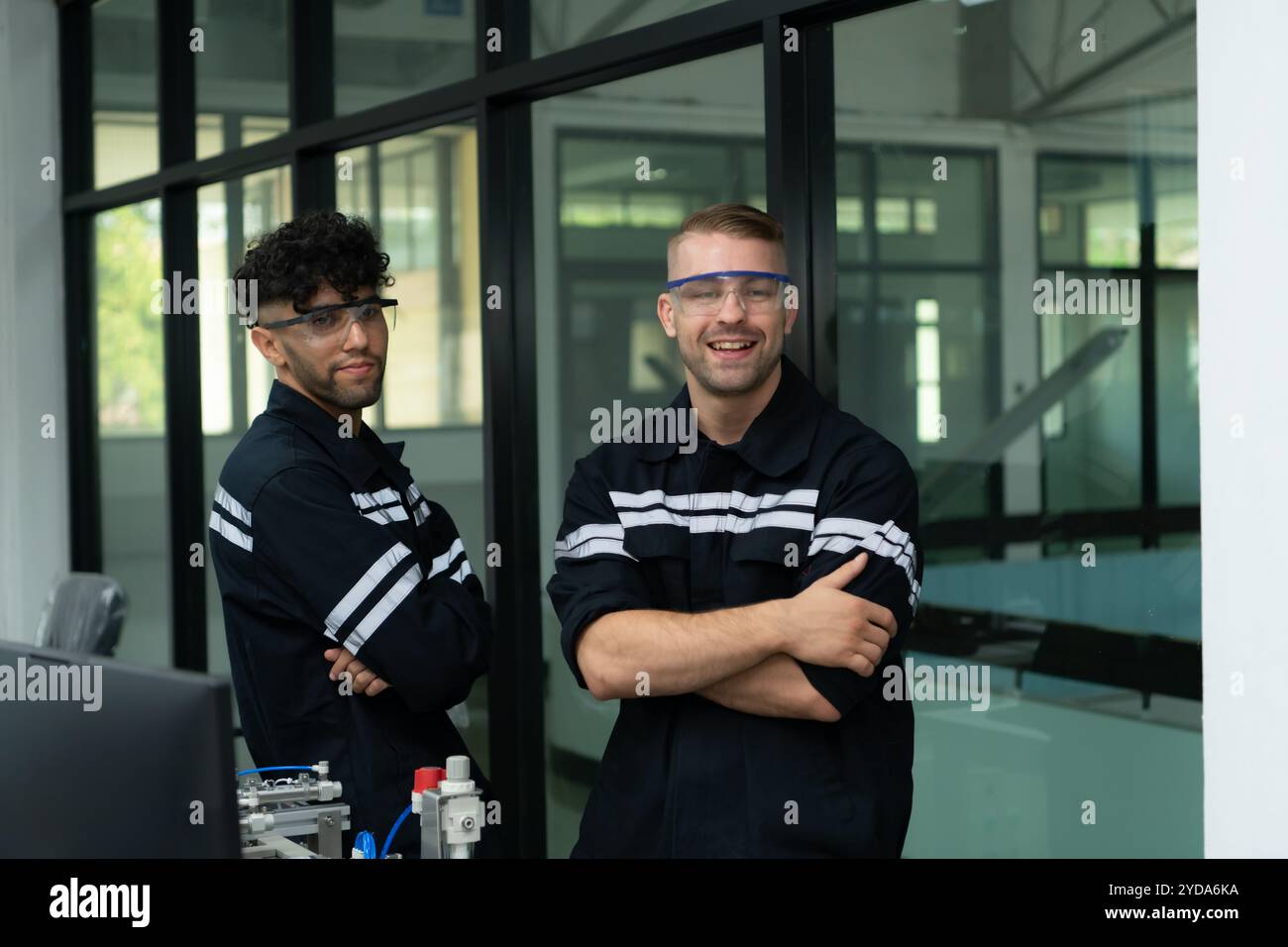 Portrait of students studying robotic hand technology are learning how ...
