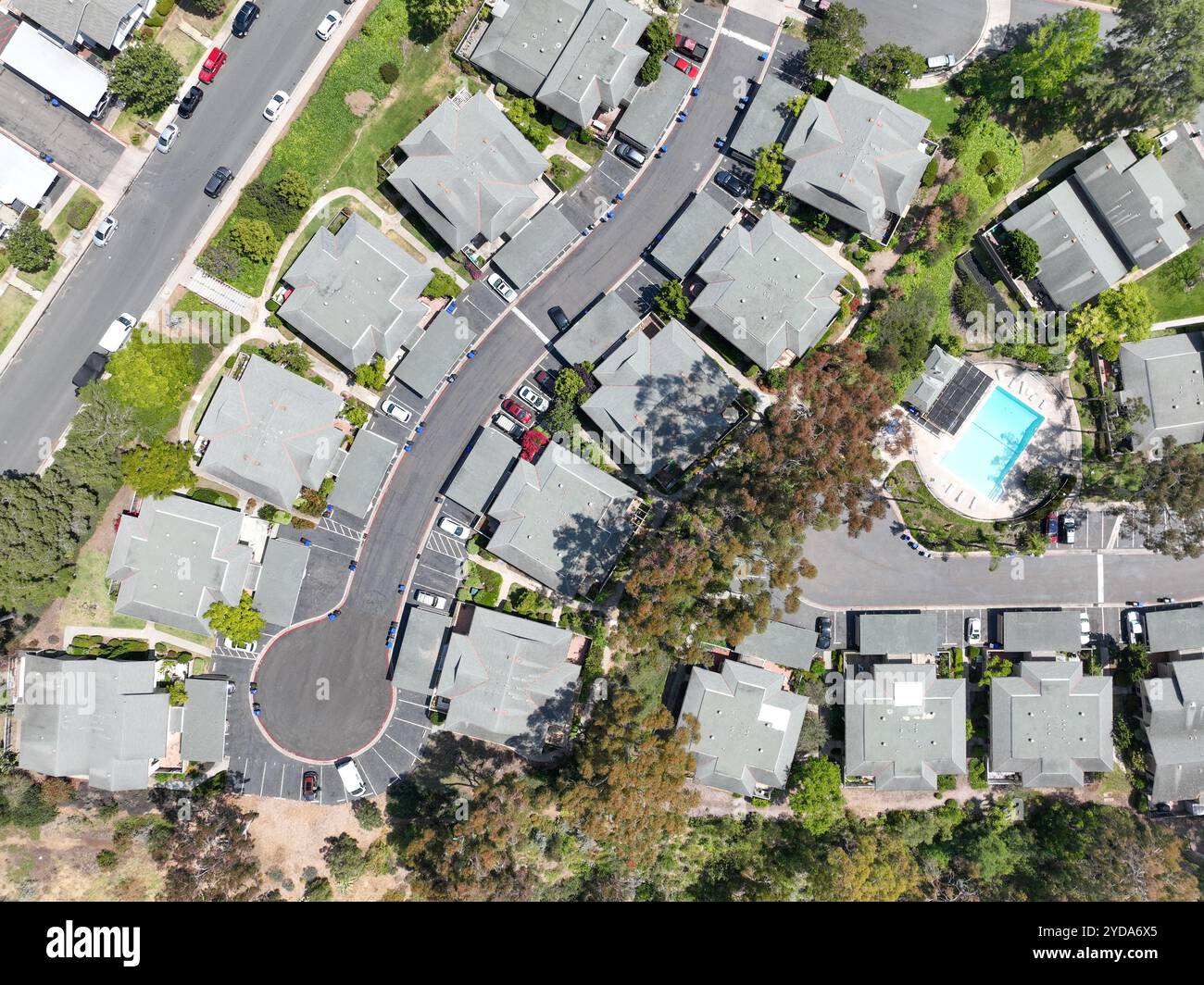 Aerial view of community condominium apartment, San Diego, California ...