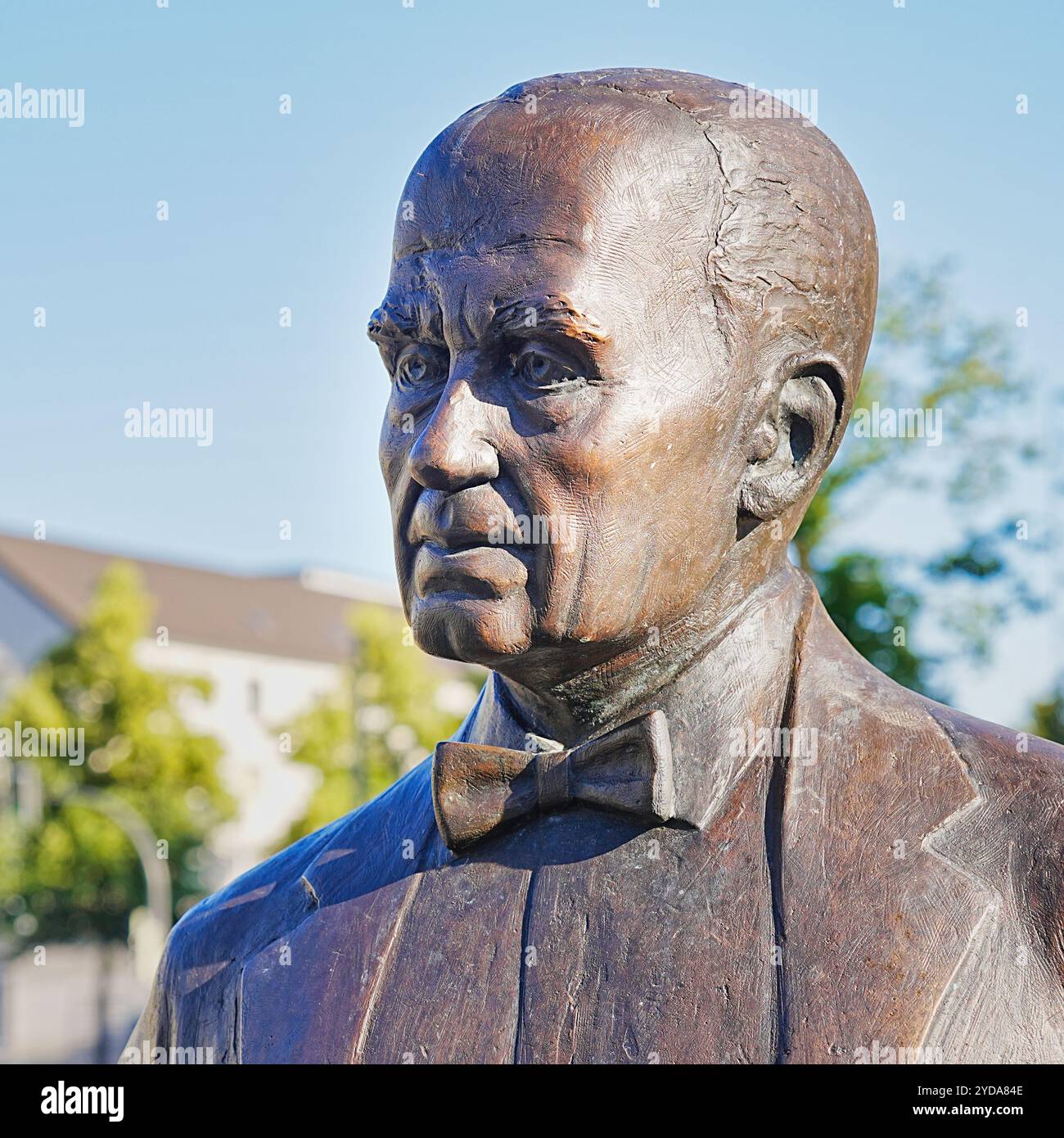 Walter Gropius figure at the fountain in the Dessau city park opposite ...