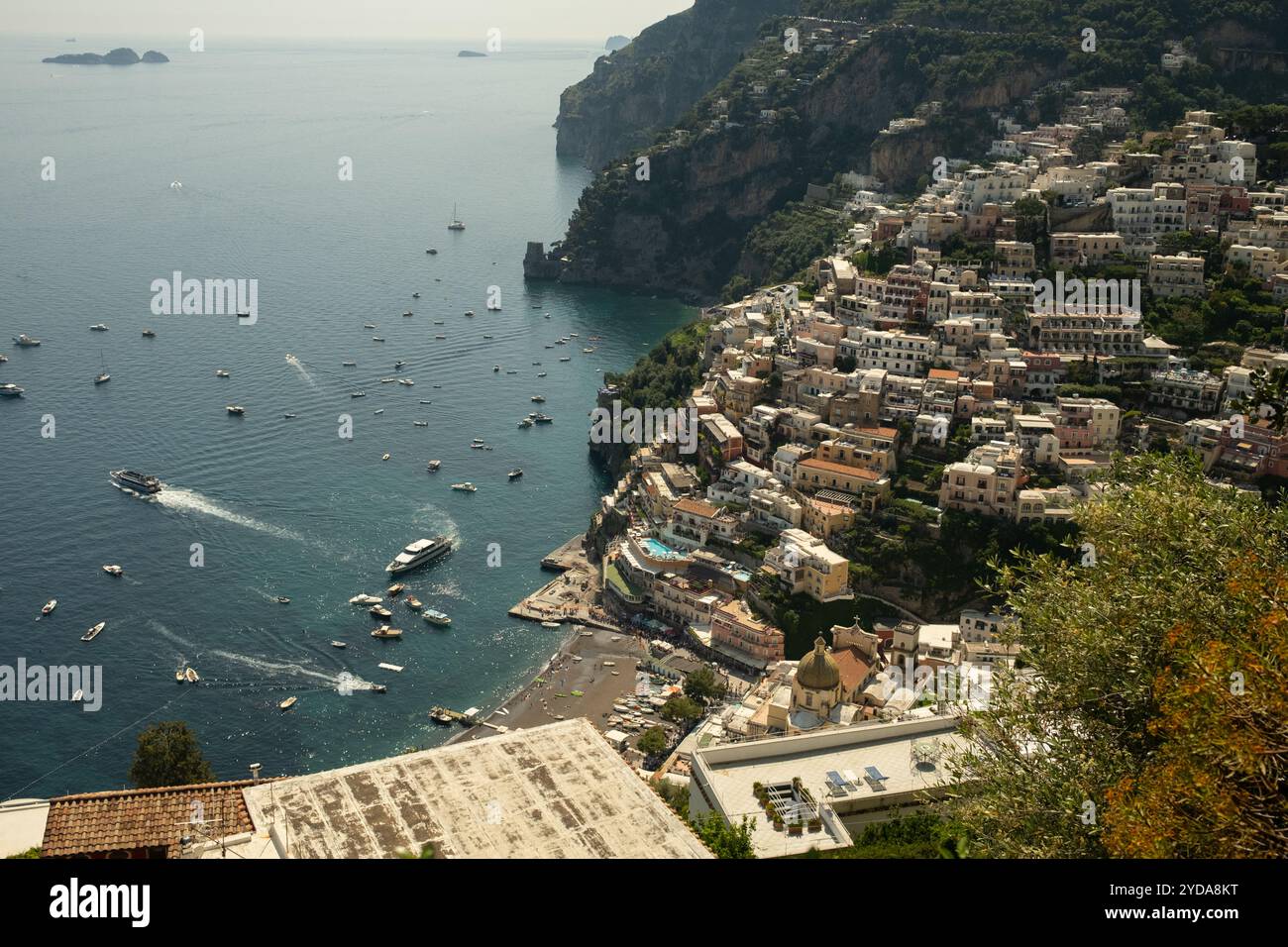 Positano Italy Amalfi Coast landscape boats and town Stock Photo - Alamy