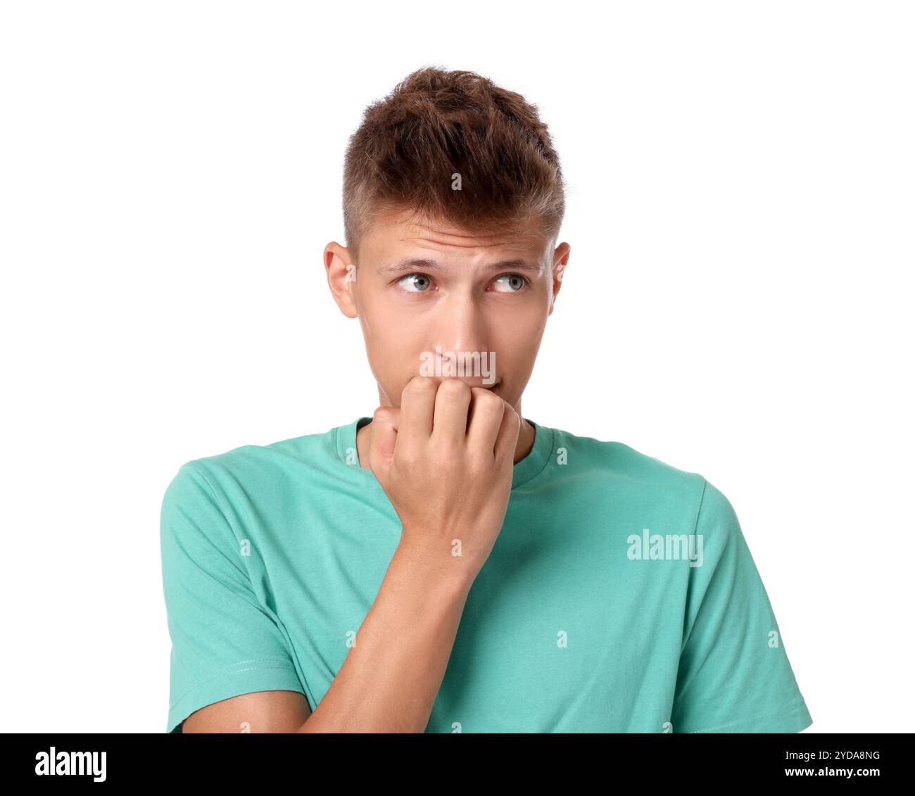 Portrait of scared young man on white background Stock Photo - Alamy