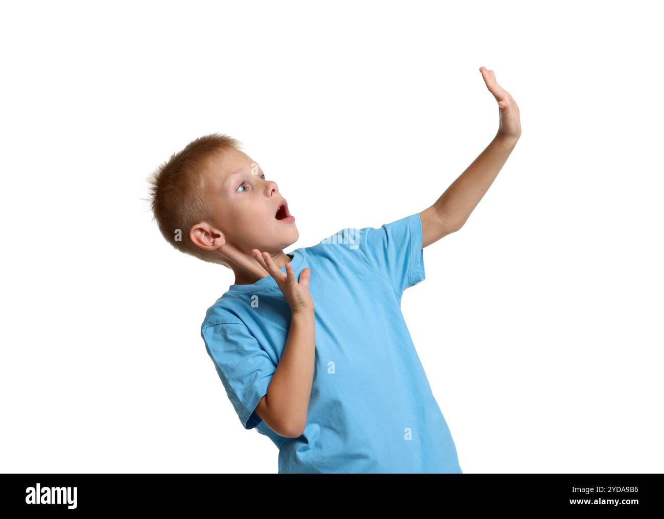 Portrait of scared little boy on white background Stock Photo - Alamy