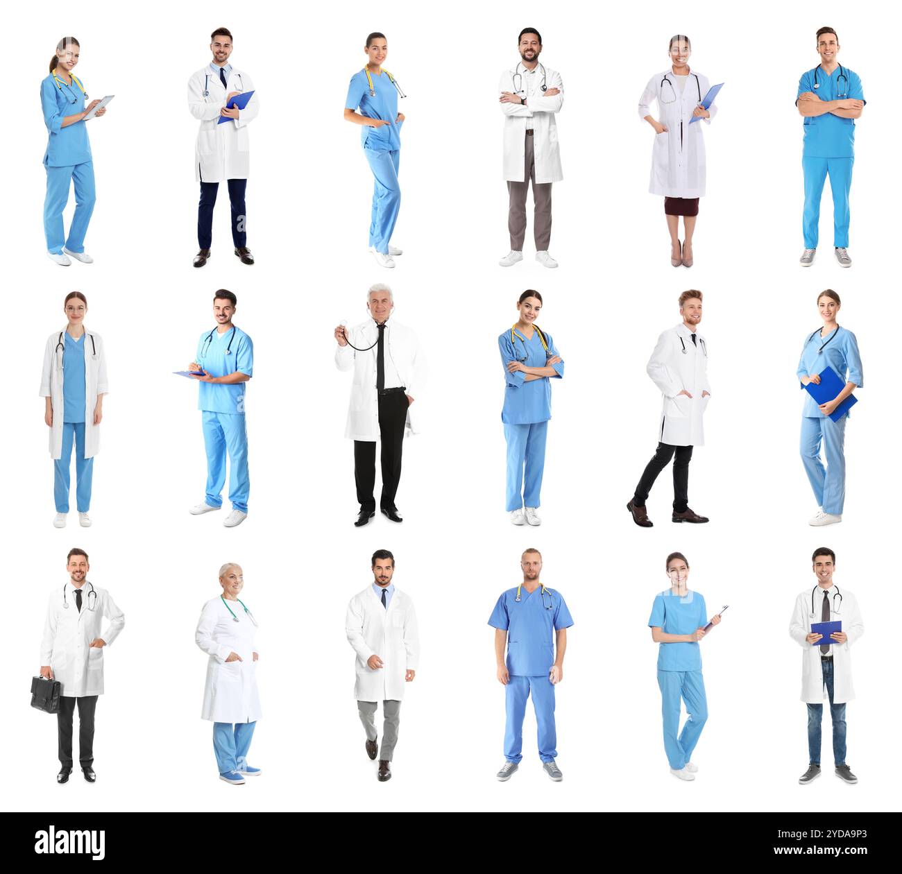 Different healthcare workers on white background, collage of photos ...