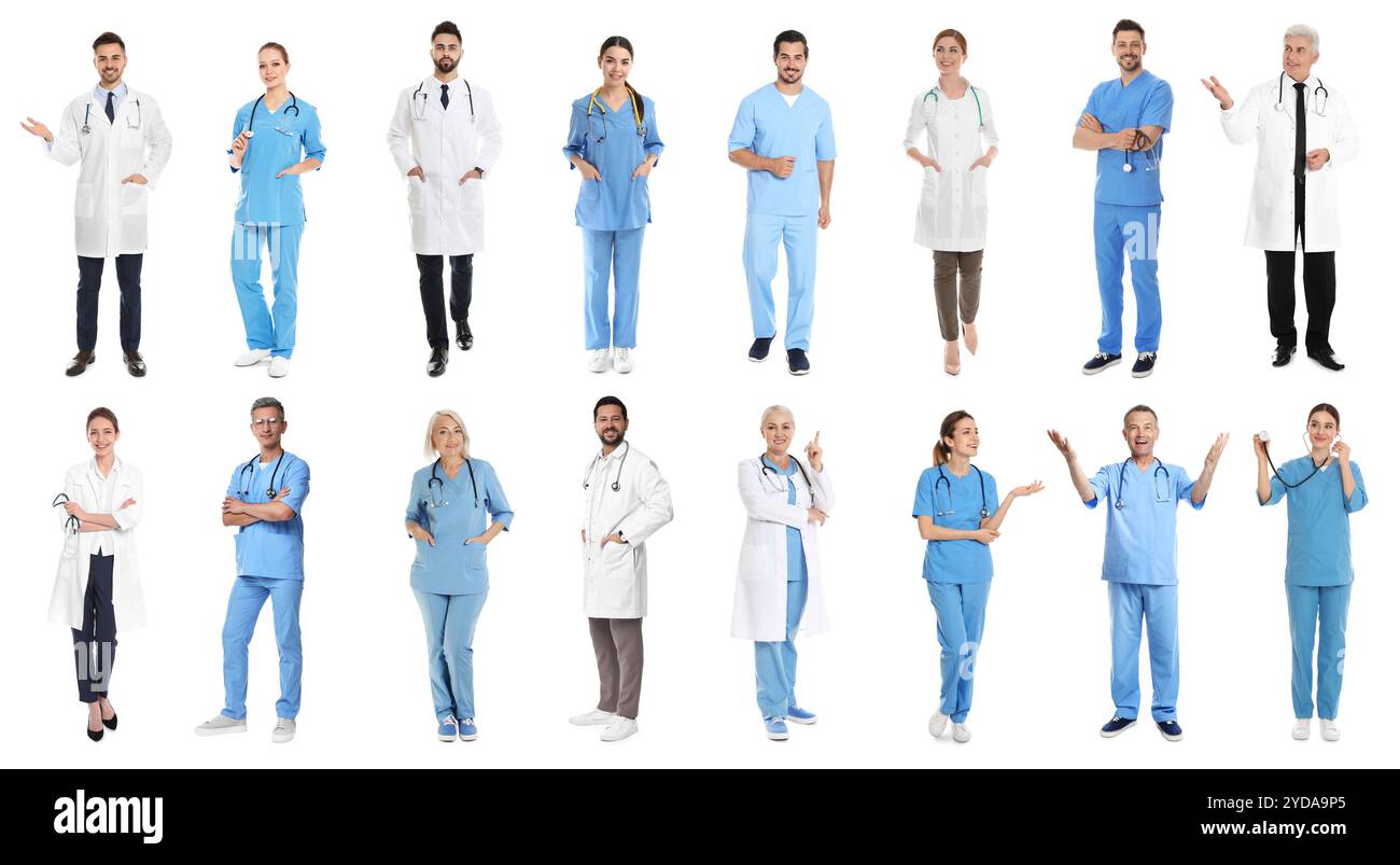 Different healthcare workers on white background, collage of photos ...