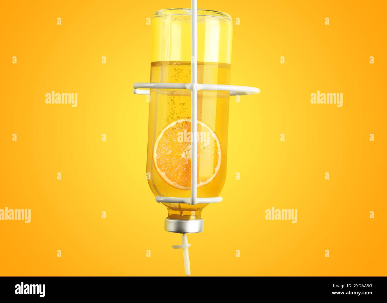 Vitamin intravenous therapy. IV infusion set on orange background ...