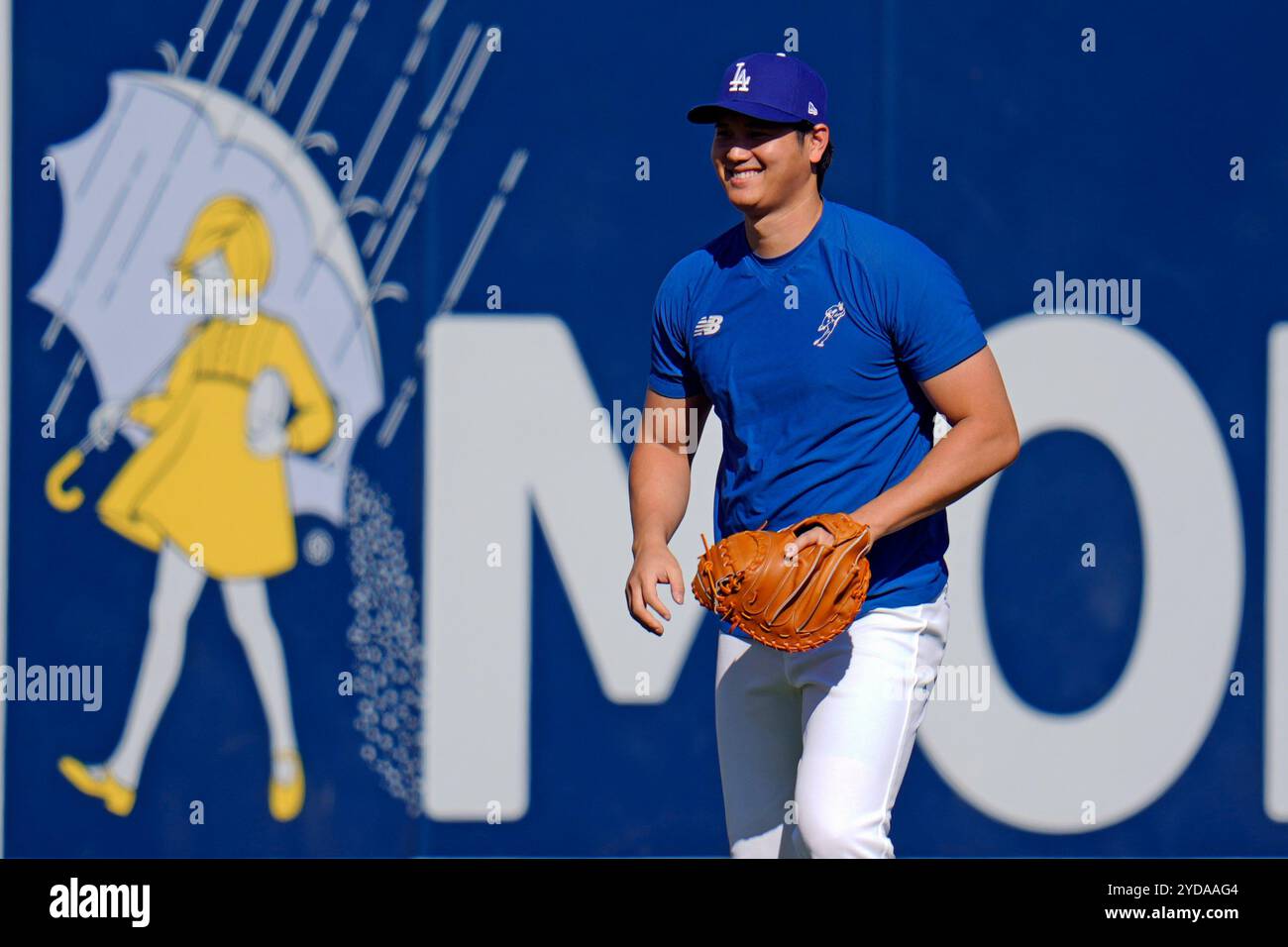 Los Angeles Dodgers Shohei Ohtani smiles during batting practice before ...