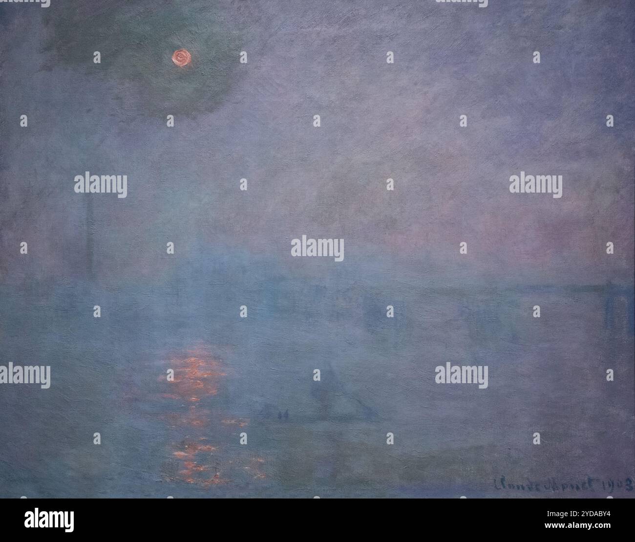 Claude Monet painting; Charing Cross Bridge, Fog on the Thames. 1903 ...