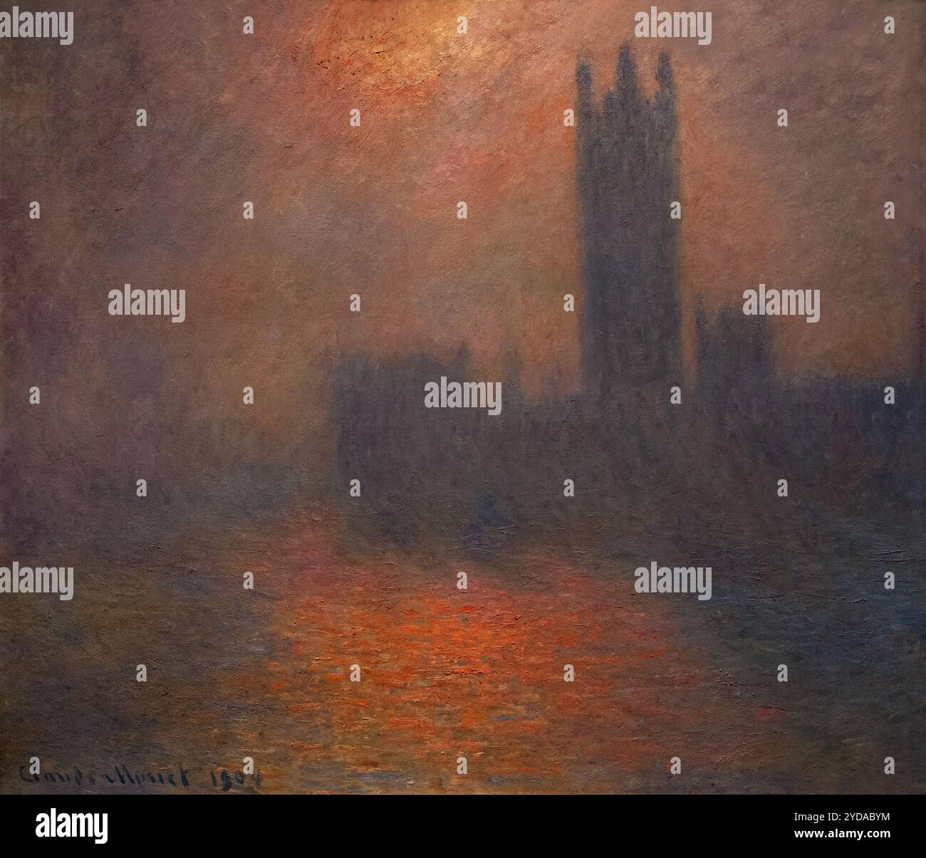 Claude Monet painting; The Houses of Parliament, Shaft of Sunlight in ...