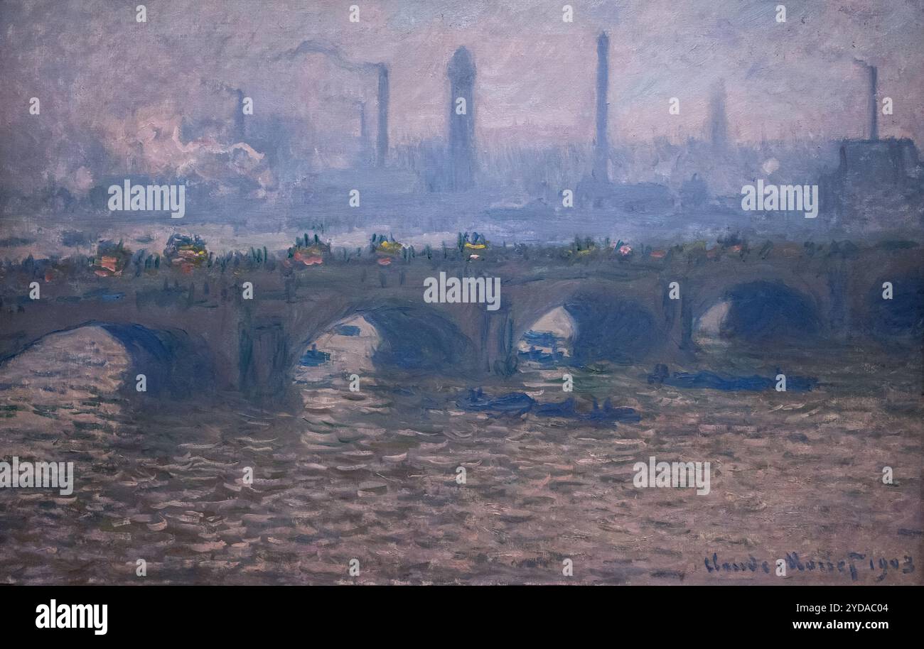 Claude Monet painting, Waterloo Bridge, Overcast. 1903. Impressionism ...