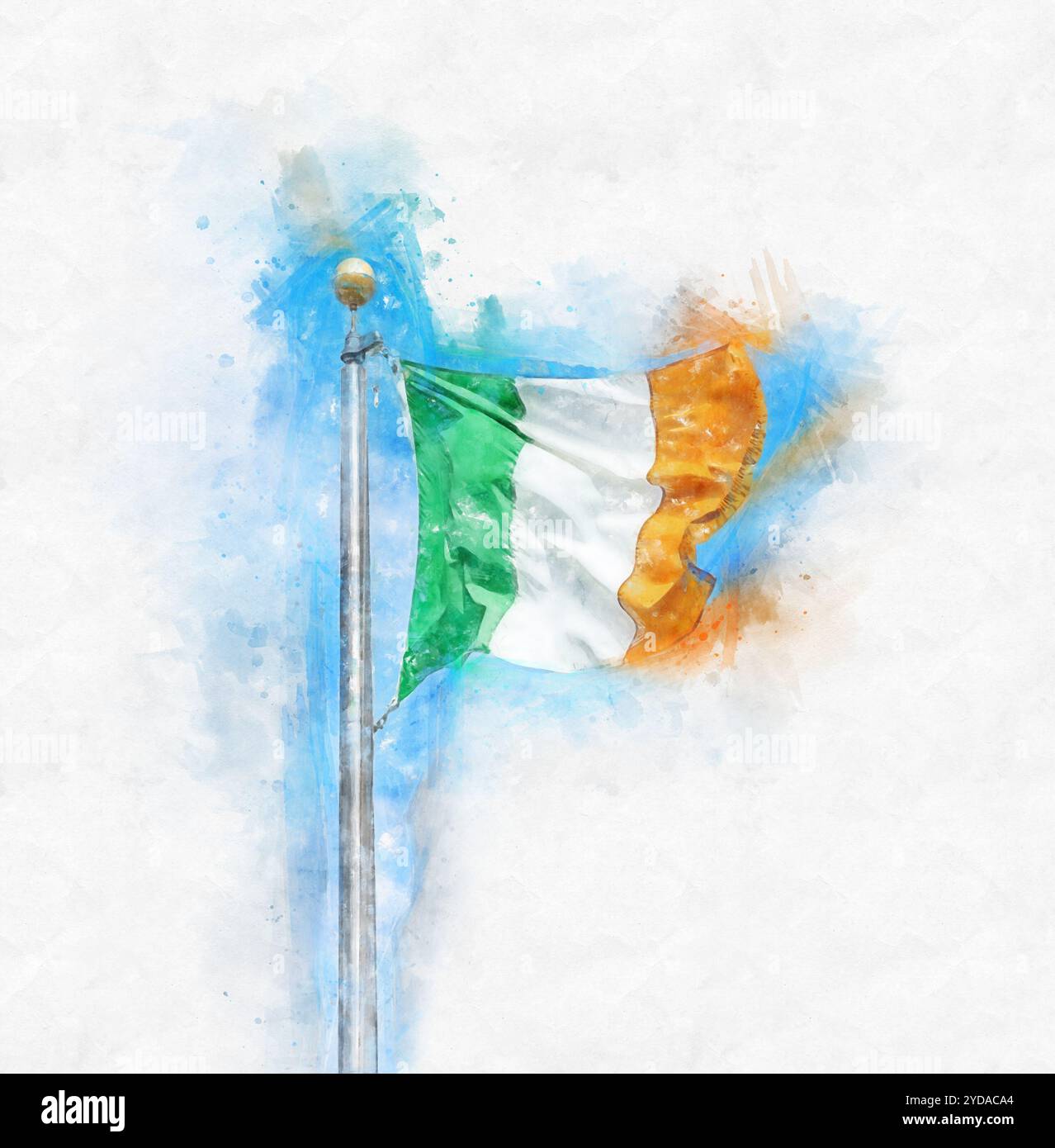Watercolor painting illustration of Irish tricolour flying in full ...