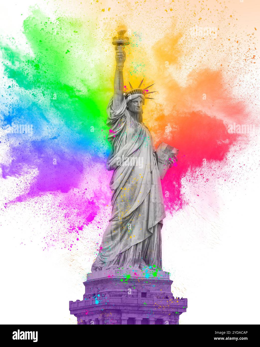 Statue of Liberty with colorful rainbow holi paint powder explosion ...
