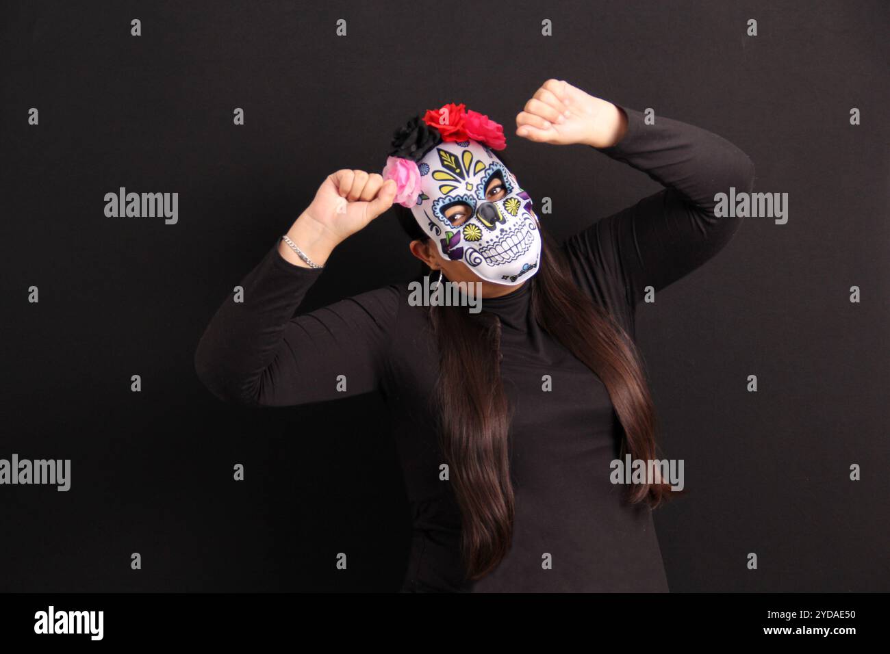 Mexican adult woman wears catrina mask and dances to celebrate the Day ...