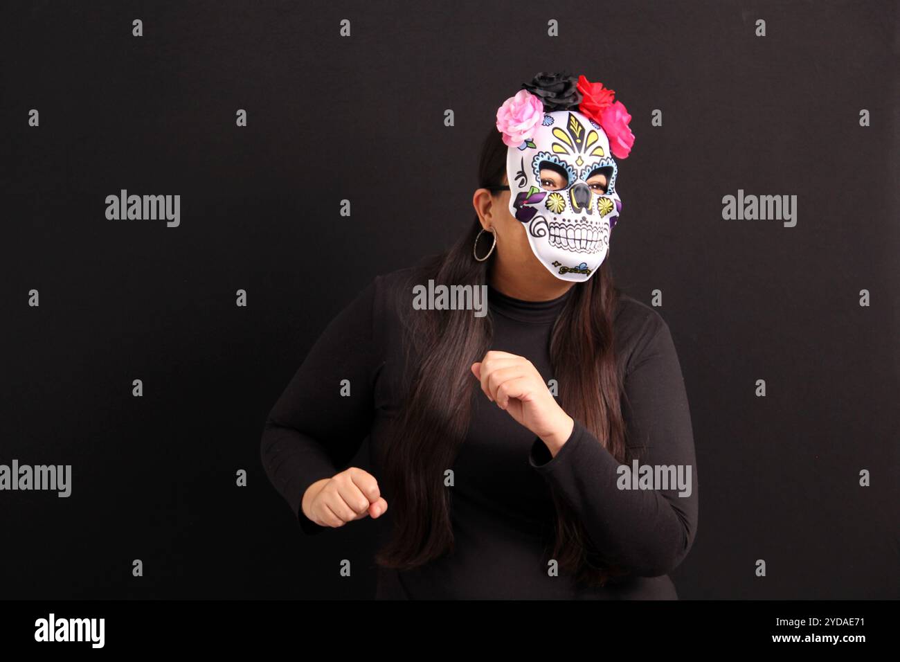 Mexican adult woman wears catrina mask and dances to celebrate the Day ...
