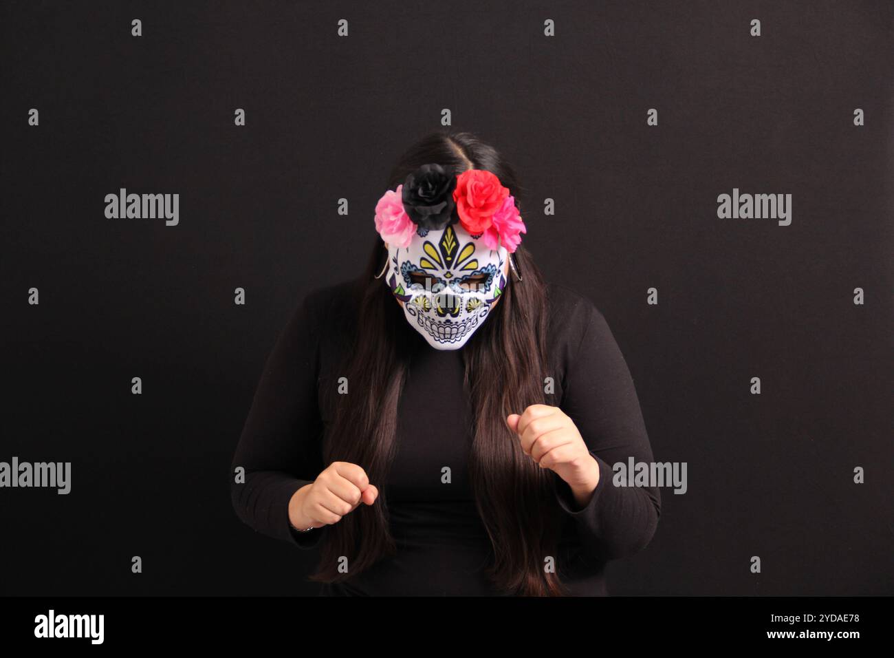 Mexican adult woman wears catrina mask and dances to celebrate the Day ...