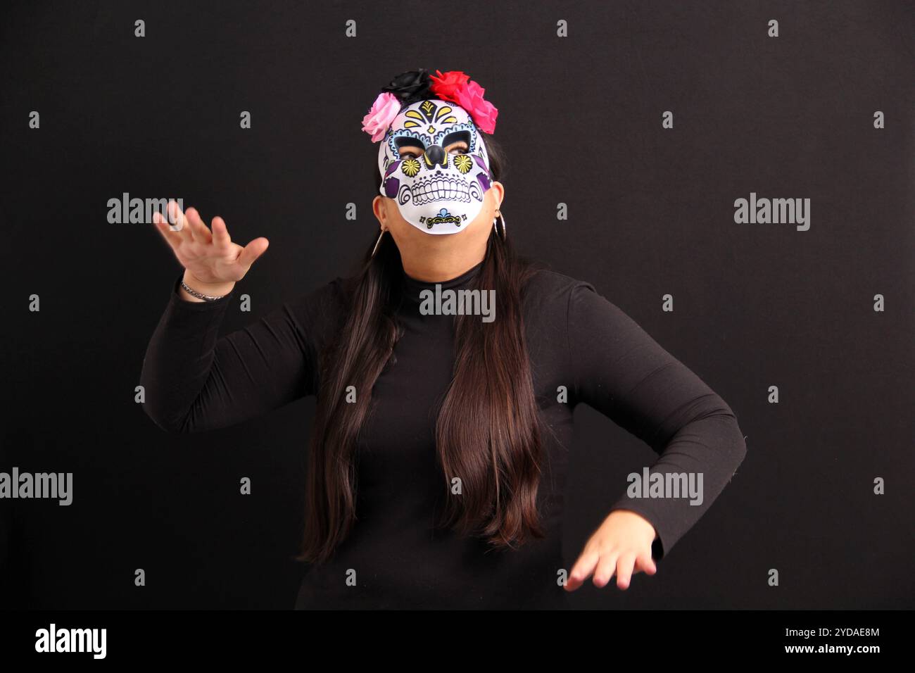 Mexican adult woman wears catrina mask and dances to celebrate the Day ...