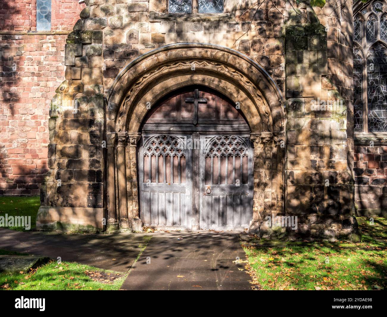 This colourful image is of the 14th century ornate round arch and three ...