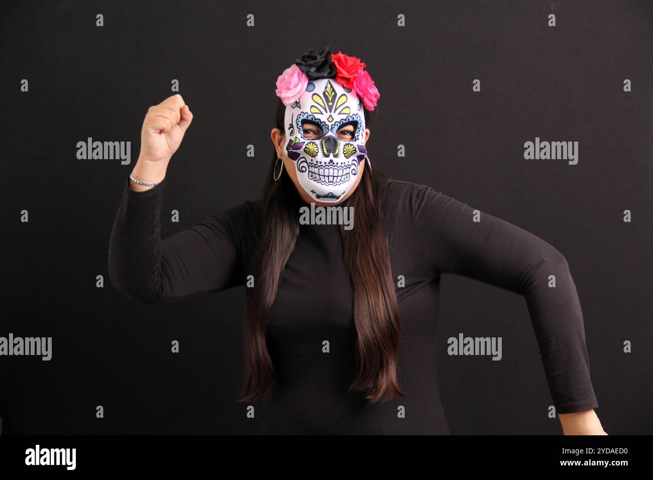 Mexican adult woman wears catrina mask and dances to celebrate the Day ...