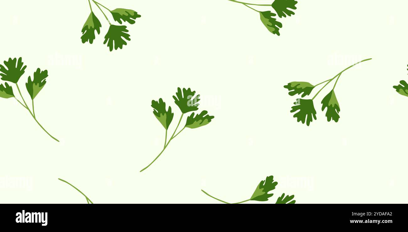 Seamless pattern with fresh parsley leaves on light green background ...