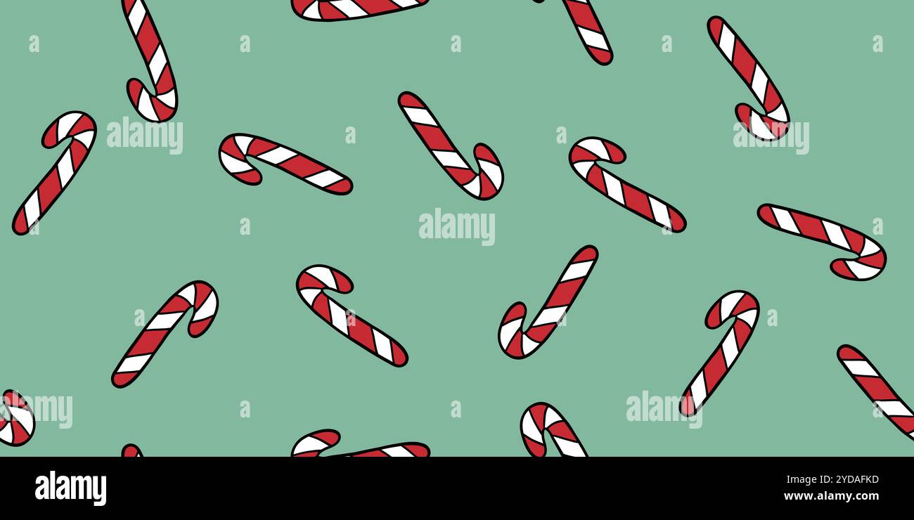 Seamless pattern with candy canes on mint green, doodle style vector ...
