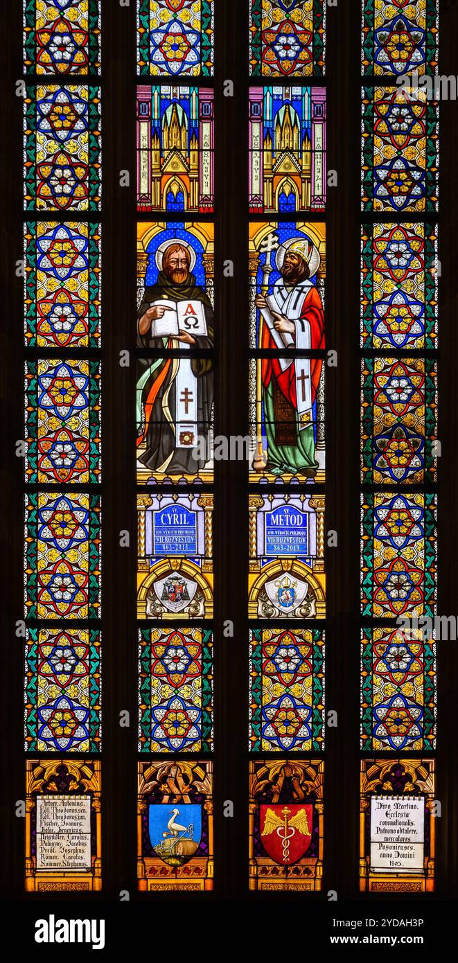 Saints Cyril and Methodius, "Apostles to the Slavs". Stained-glass ...