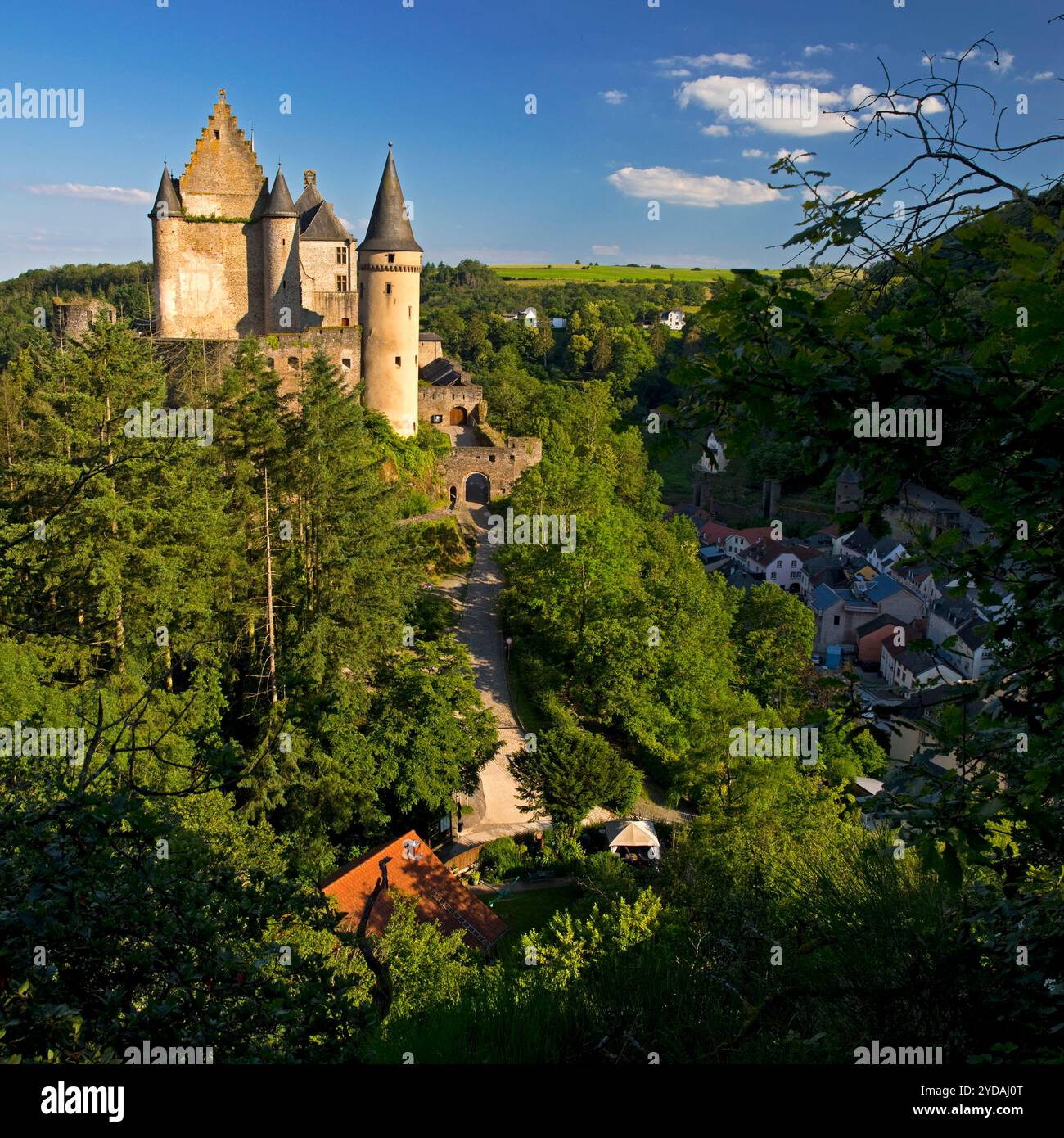 Vianden Castle, hilltop castle above the town, Vianden, Grand Duchy of ...