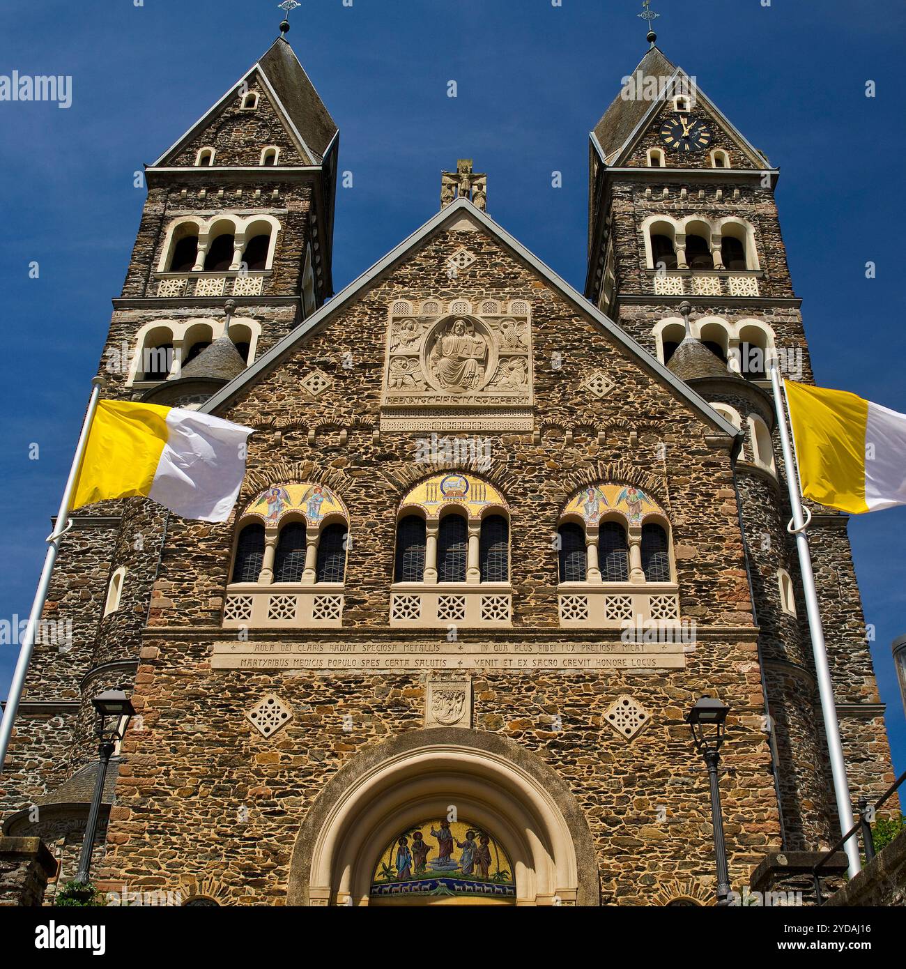 Roman Catholic parish church in Clervaux with church flag, Duchy of ...