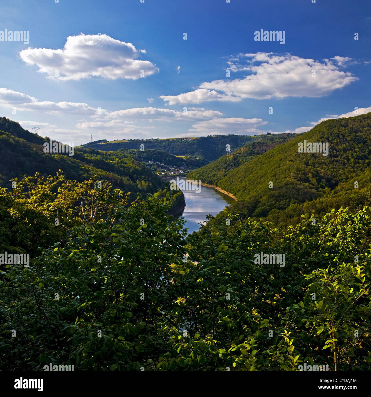 Elevated view of the Our valley and the river Our, Vianden, Ardennes ...