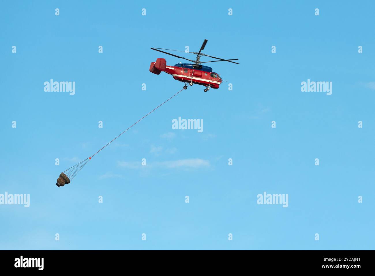 Big single fire rescue red colour helicopter gets water tank for ...