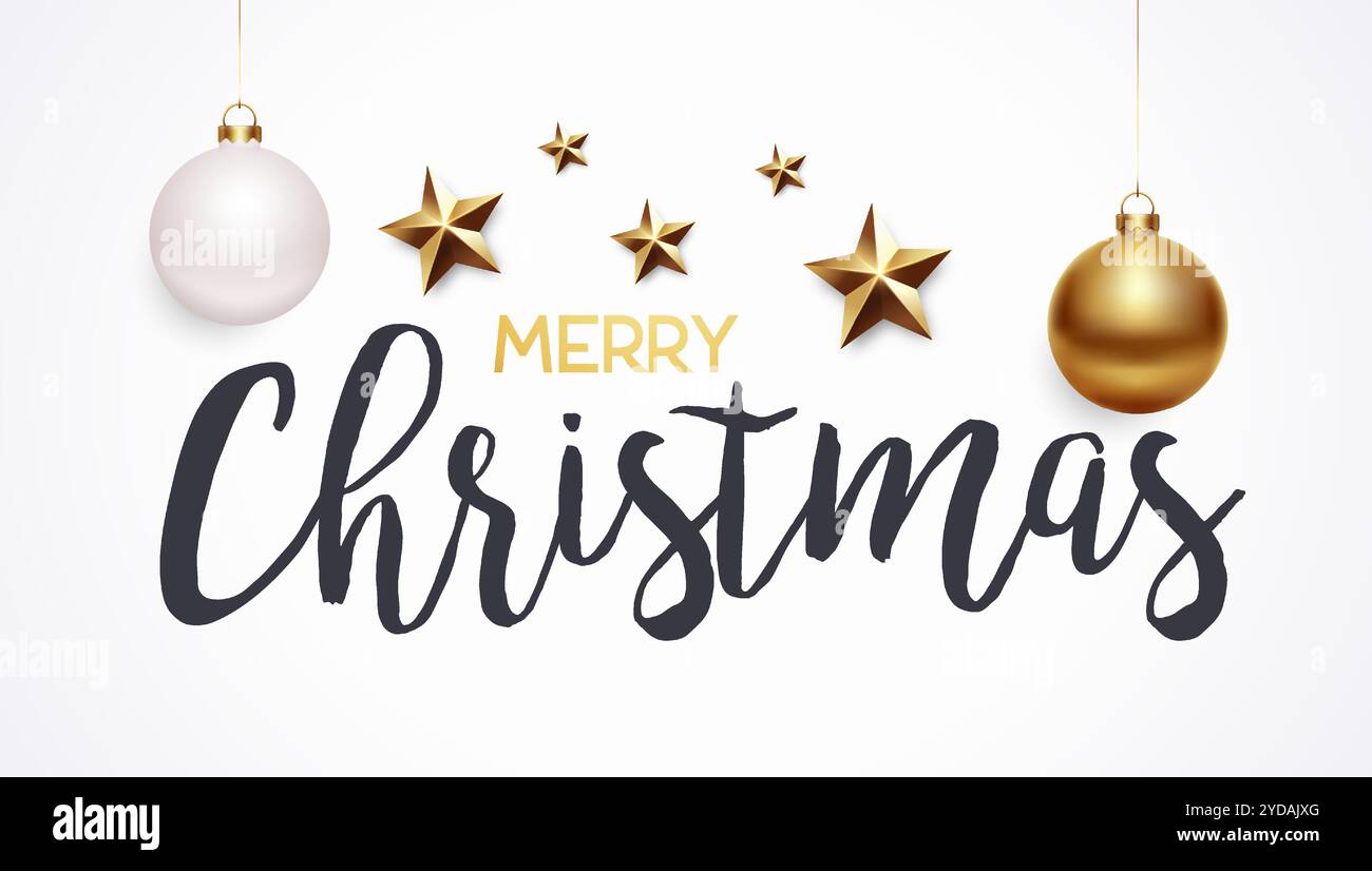 Merry Christmas greeting card background banner with gold stars and ...